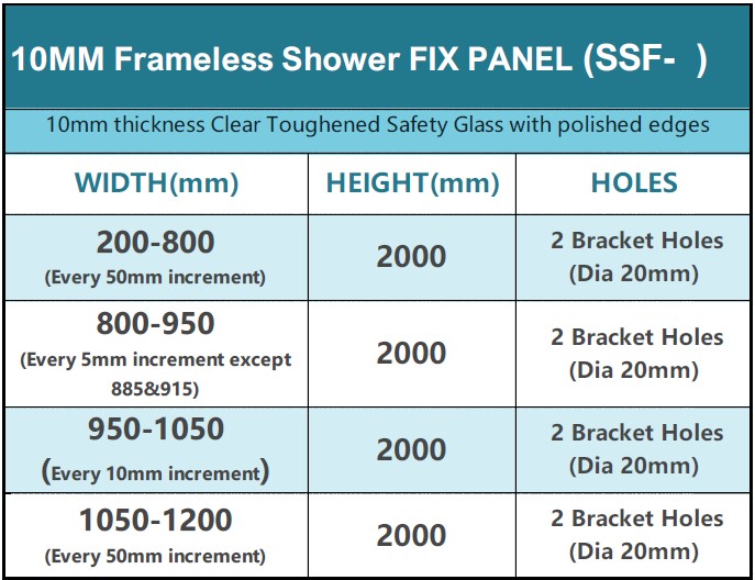 (Code: SSF-) 10mm Frameless Shower Fix Panel (2000mm Height) - The One ...