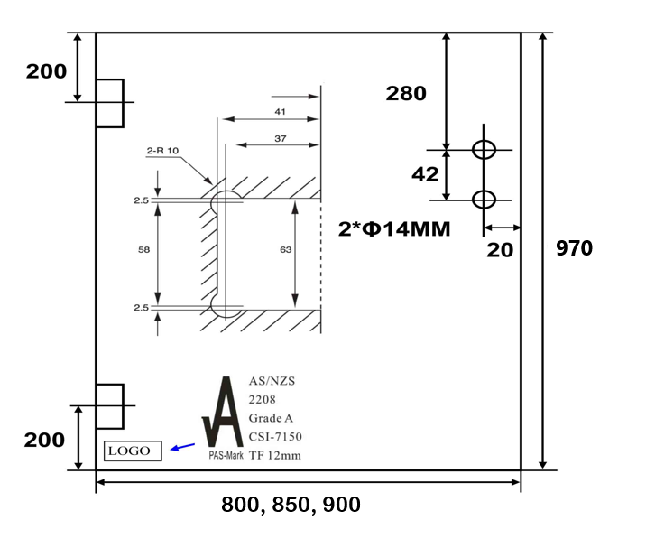 (Code: FP12PG-) 12mm Pool Gate Panel with Polaris Hinge Cut-out (1170mm ...