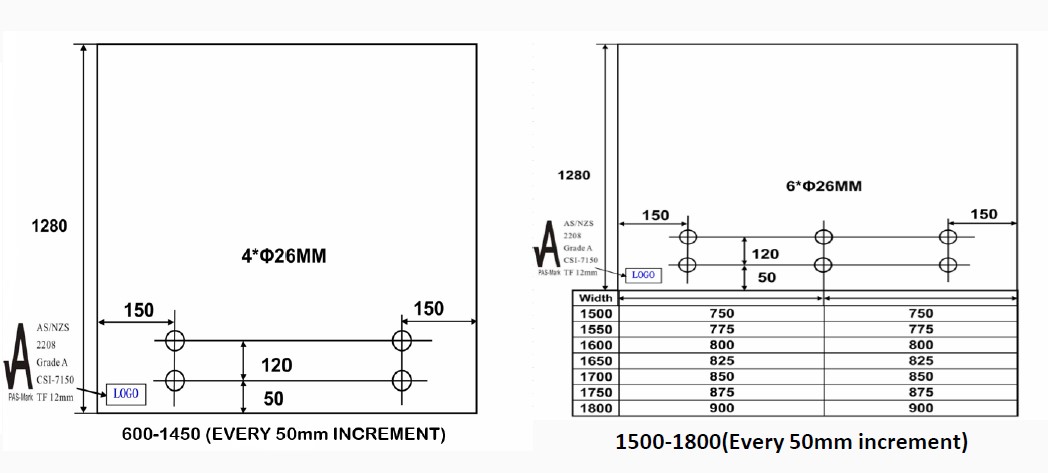 (Code: FBS12-) 12mm Balustrading Glass with Standoff Holes (Side Fixing ...