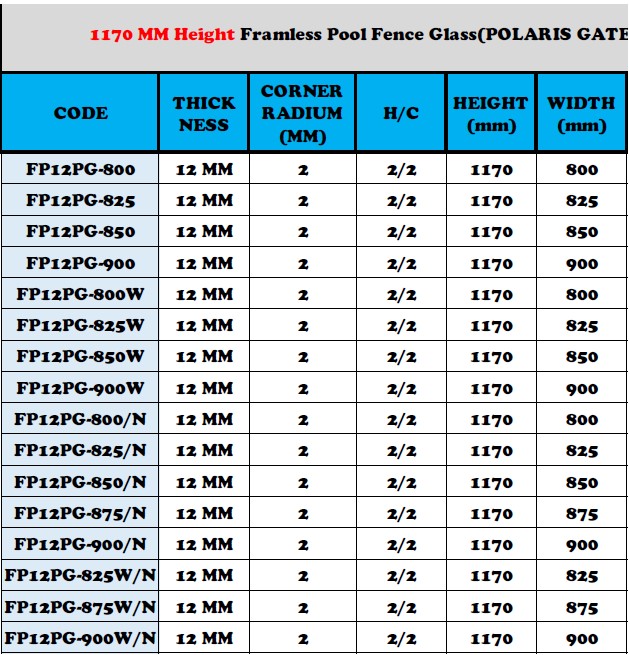 (Code: FP12PG-) 12mm Pool Gate Panel with Polaris Hinge Cut-out (1170mm ...