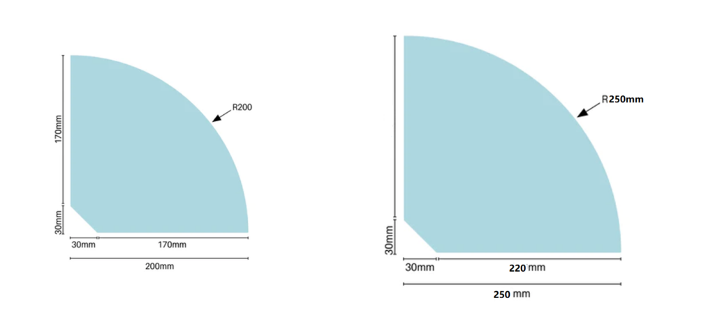 (Code: GS-) 10mm Shelf Glass 200mm/250mm Radius - The One Glass & Hardware