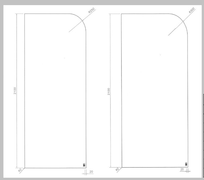 (Code: SSF/R- )10mm ULTRA Clear Shower FIX Panel with Top Corner Radius ...