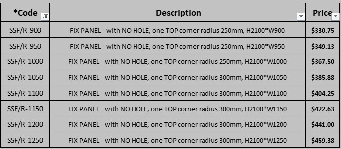 (Code: SSF/R- )10mm ULTRA Clear Shower FIX Panel with Top Corner Radius ...